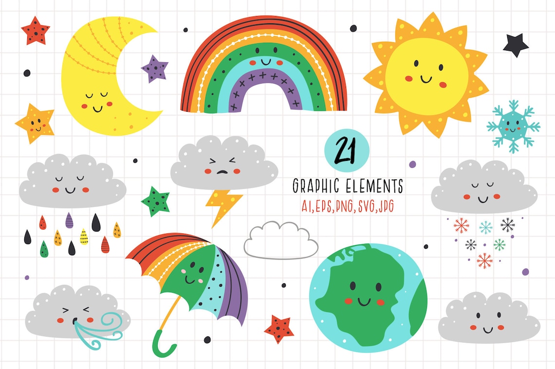 Rainbow Baby Weather Clipart Rainbow Svg Kawaii Clipart Cloud Clipart ...
