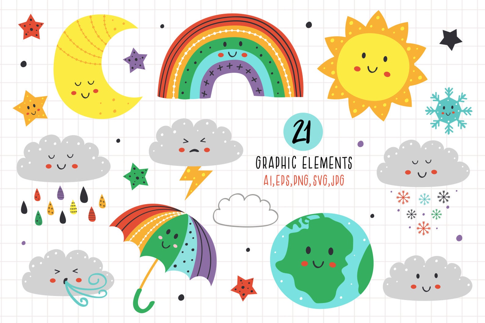 Rainbow Baby Weather Clipart Rainbow Svg Kawaii Clipart Cloud Clipart ...