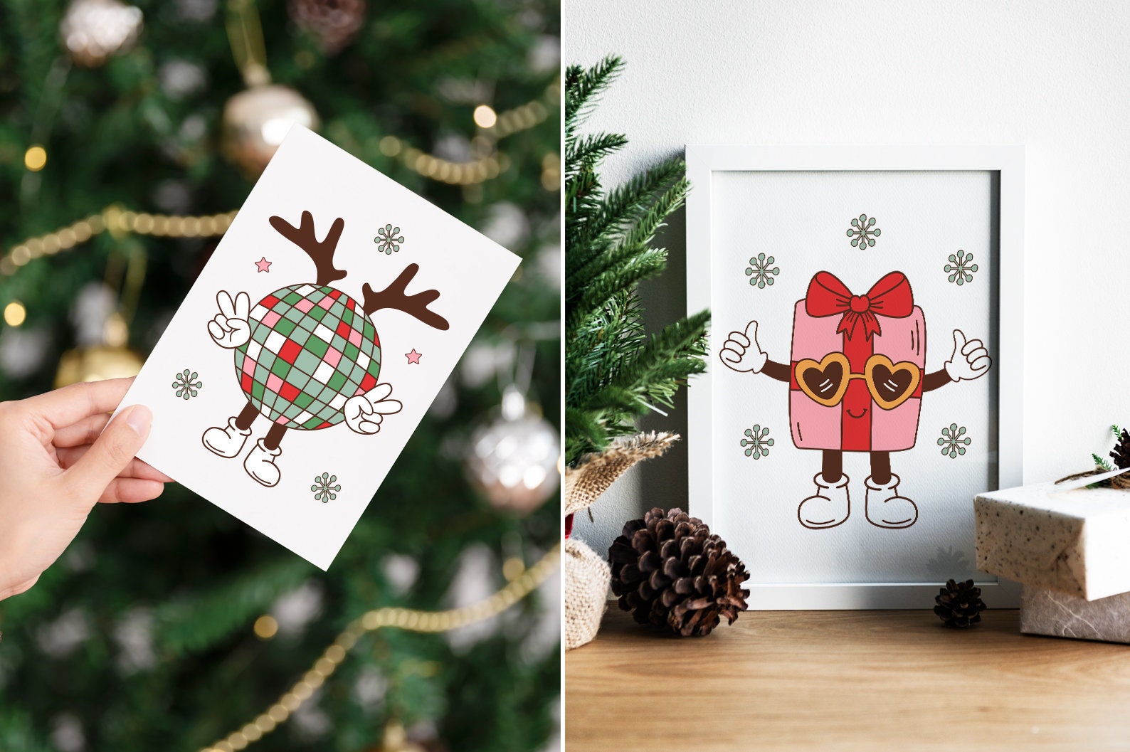Retro Groovy Christmas Clipart, Christmas Clipart, Retro Christmas Svg ...