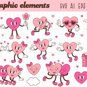 Retro Valentine Day Clipart, Groovy Fun Romantic Characters, Groovy ...