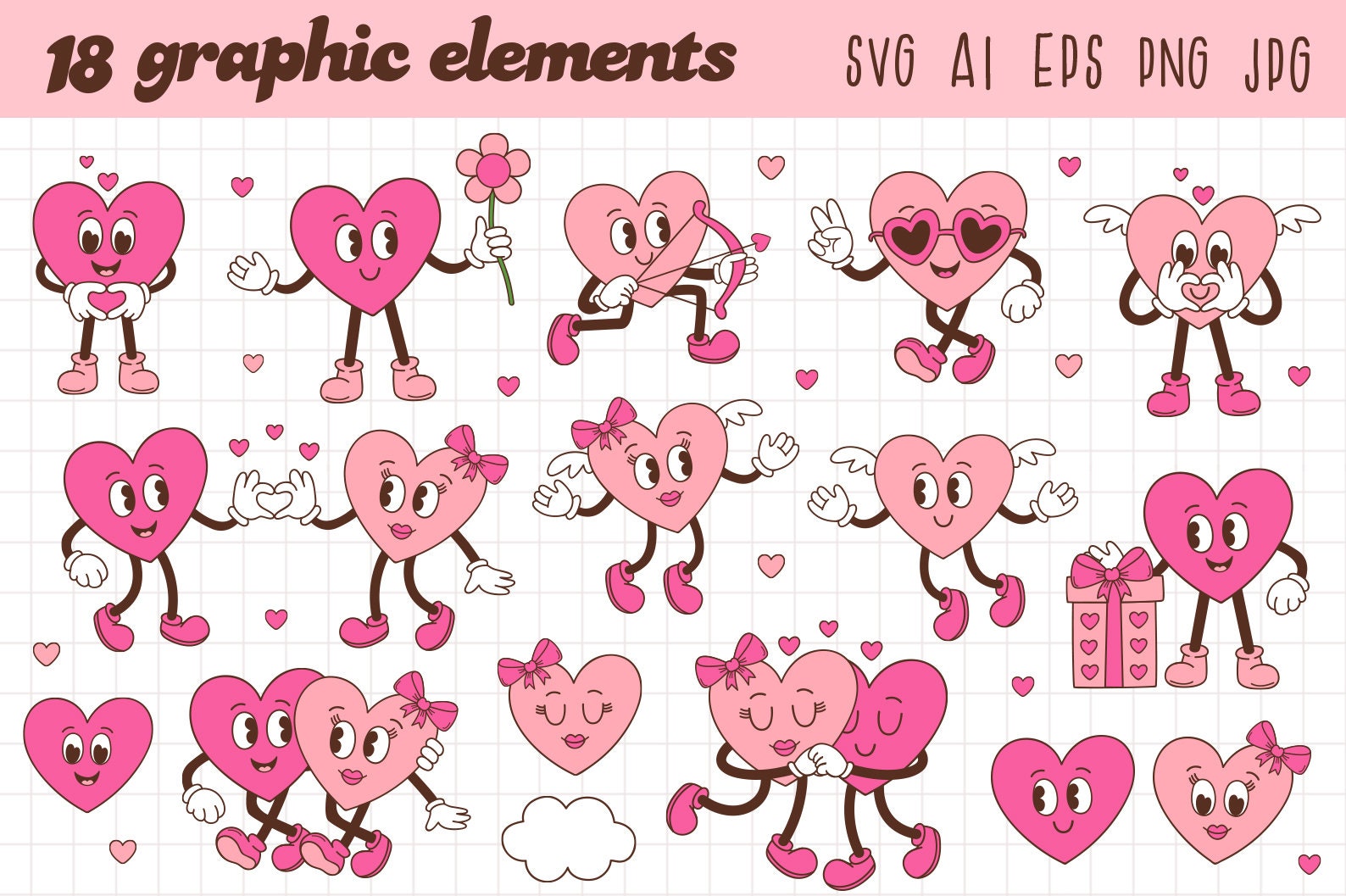 Retro Valentine Day Clipart, Groovy Fun Romantic Characters, Groovy ...