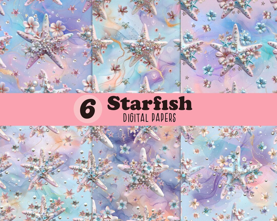 Starfish With Flowers Digital Paper, Ocean Patterns With Starfish ...