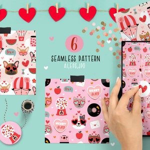 Valentine Seamless Digital Papers, Heart Backgrounds,love Dog Digital ...