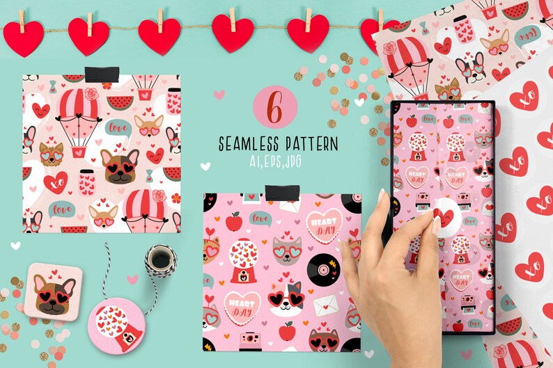 Valentine Seamless Digital Papers, Heart Backgrounds,love Dog Digital ...