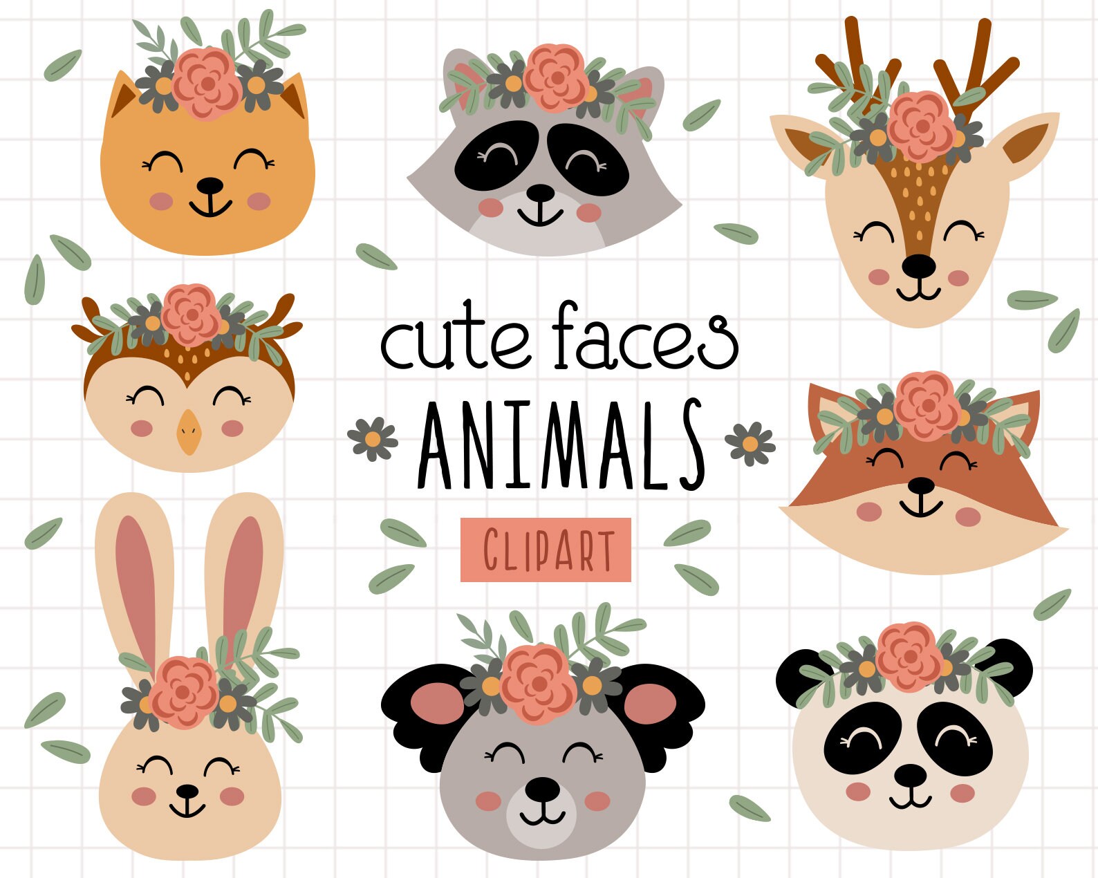 Boho Animal Face Clipart Bohemian Animals Svg Animal Faces - Etsy