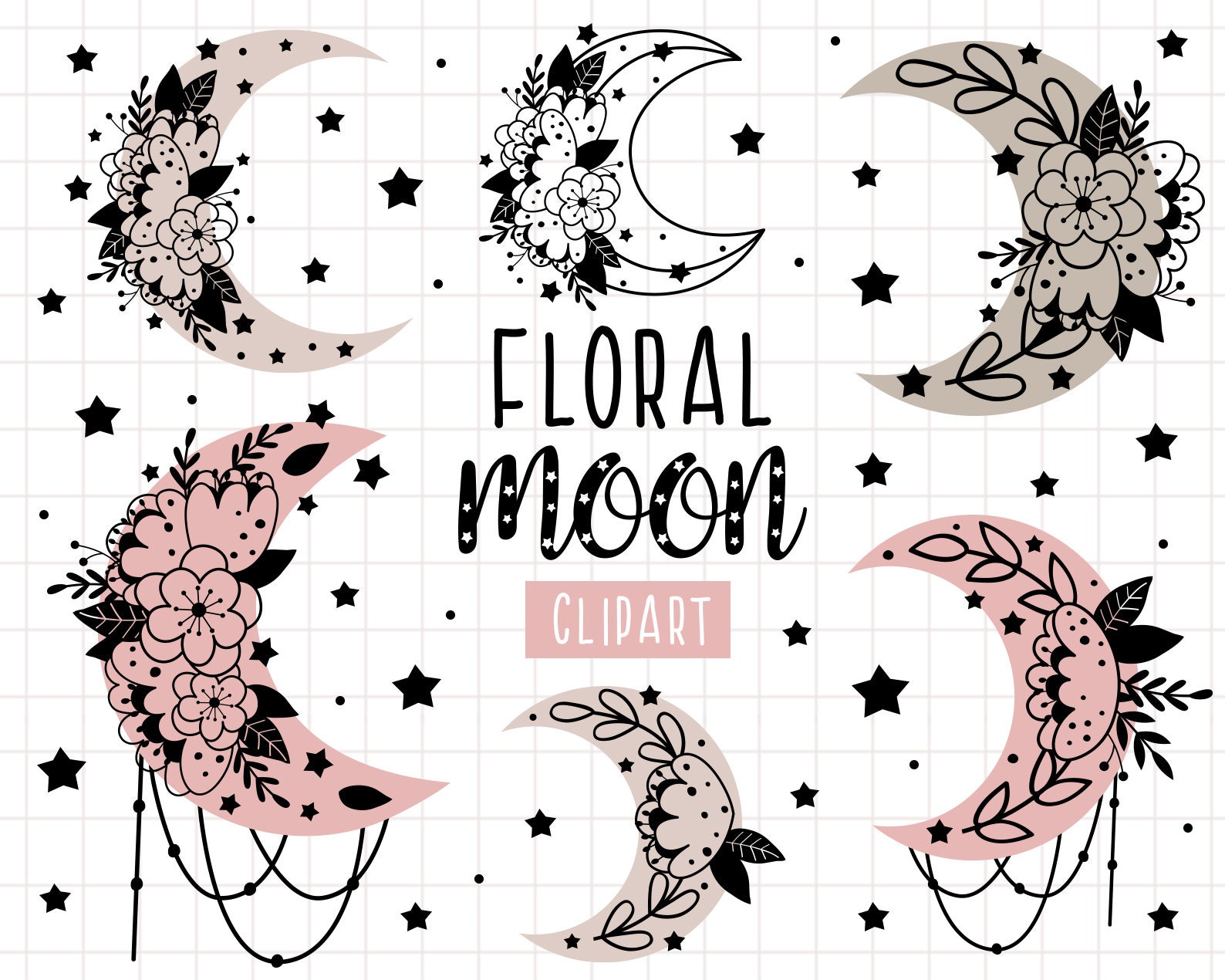 Moon Svg Crescent Moon Svg Celestial Svg Floral Svg Moon - Etsy