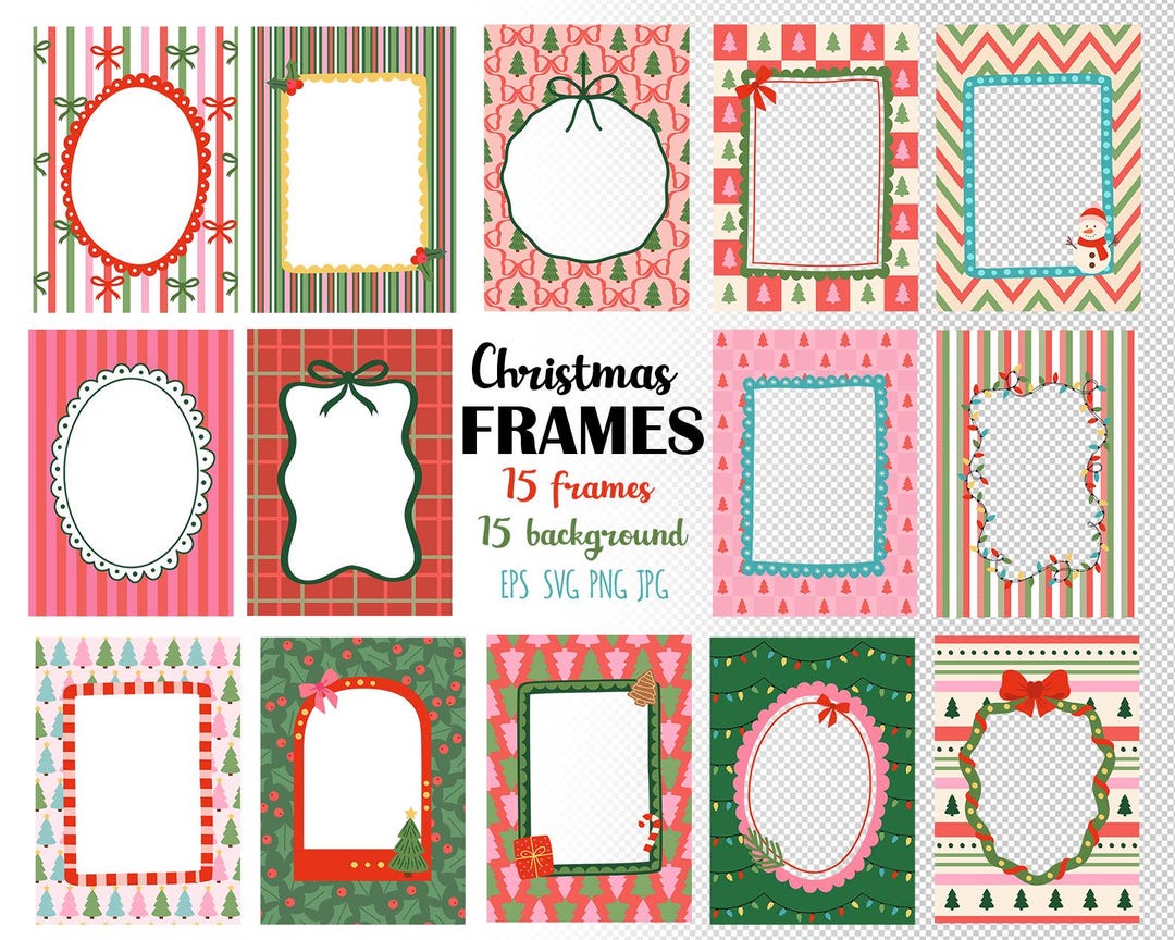 Whimsical Christmas Frames, Cute Hand Drawn Borders With Bows, Festive ...