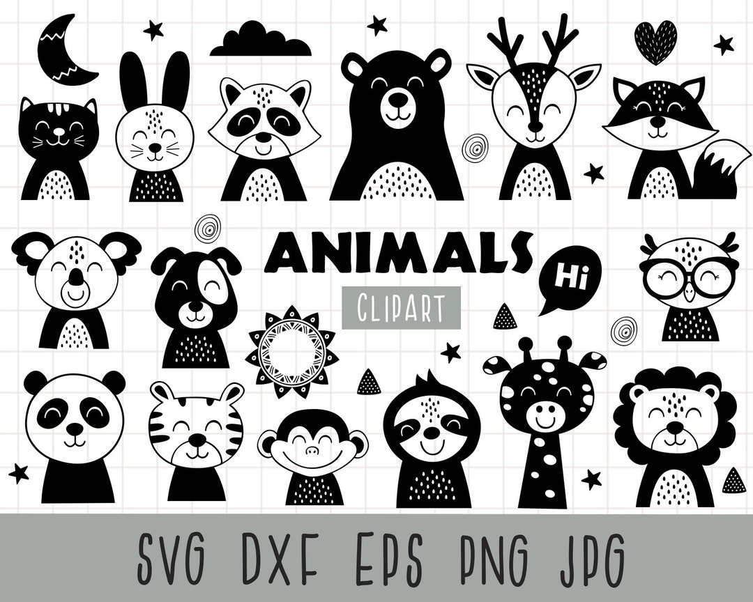 Animals Svg, Scandinavian Animals Clipart Set, Tiger Svg, Cat Svg, Bear ...