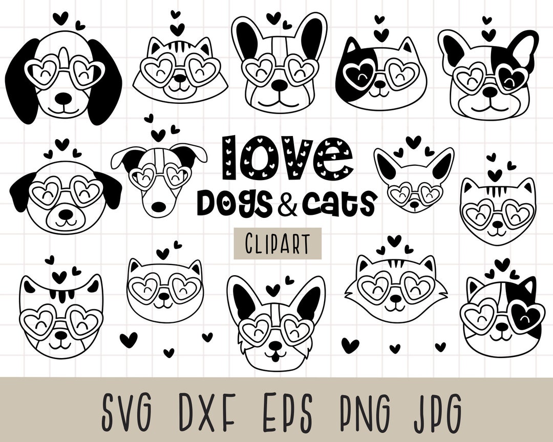 Love Dogs Clipart, Face Dogs Svg, Cat Face Clipart, Love Cats Clipart ...