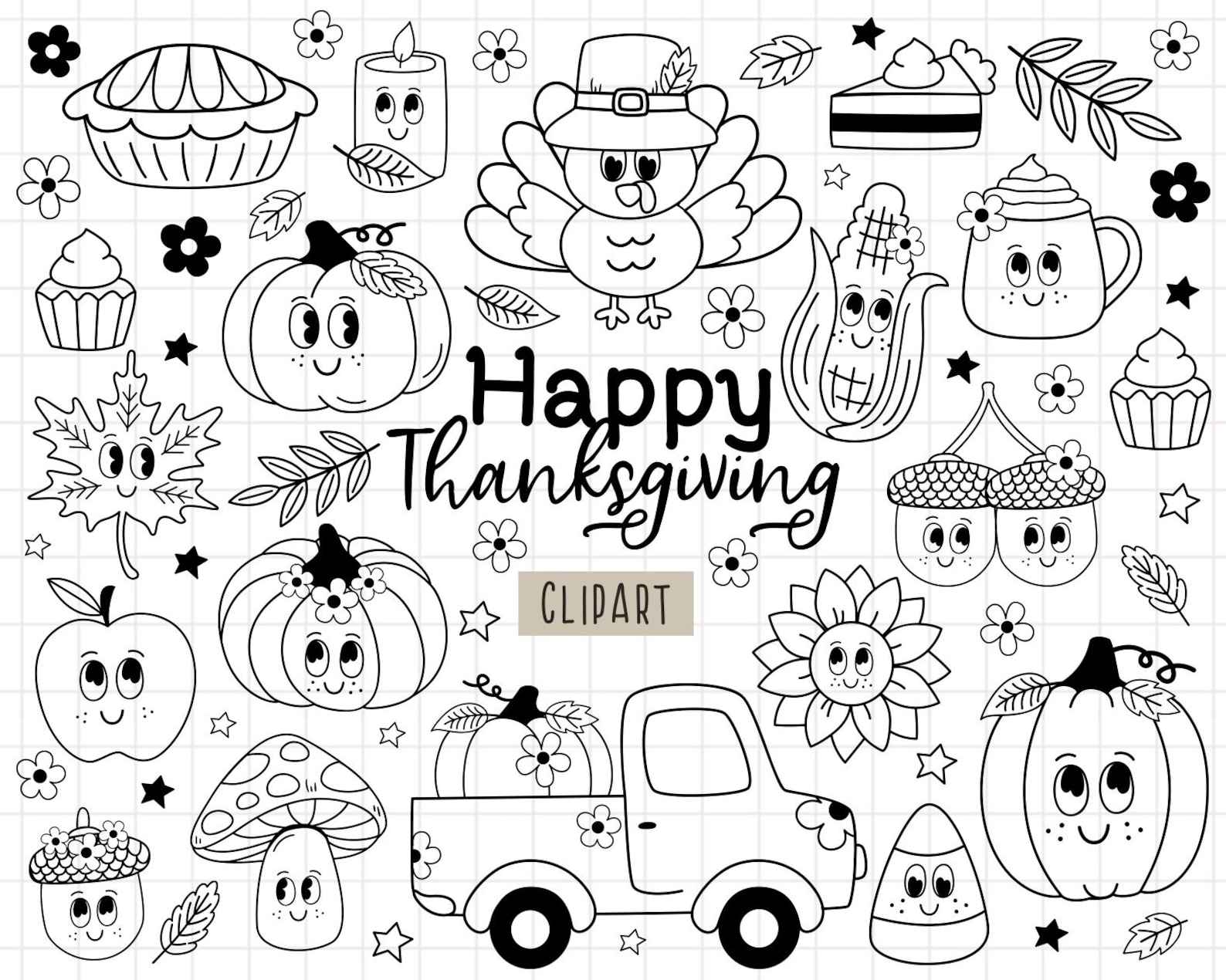 Groovy Autumn Clipart, Retro Fall Png, Thanksgiving Png, Hippie Flower ...