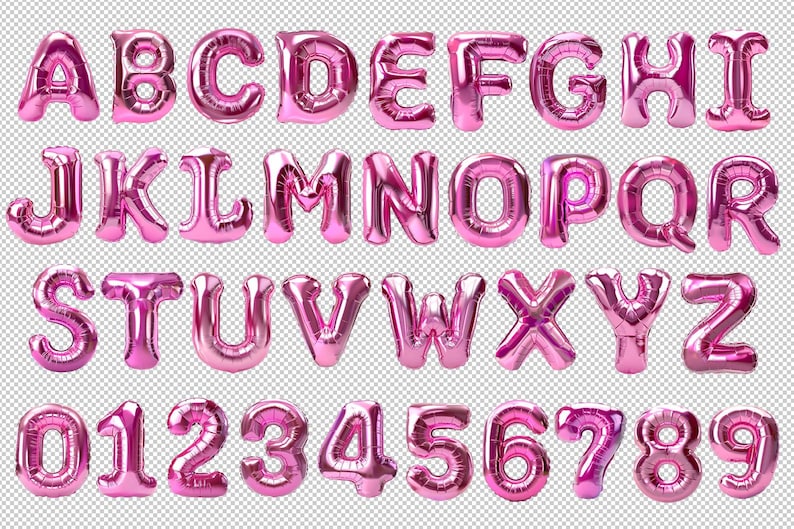 3D Foil Balloon Alphabet Clipart, Party Balloon Alphabet , Balloon Pink ...