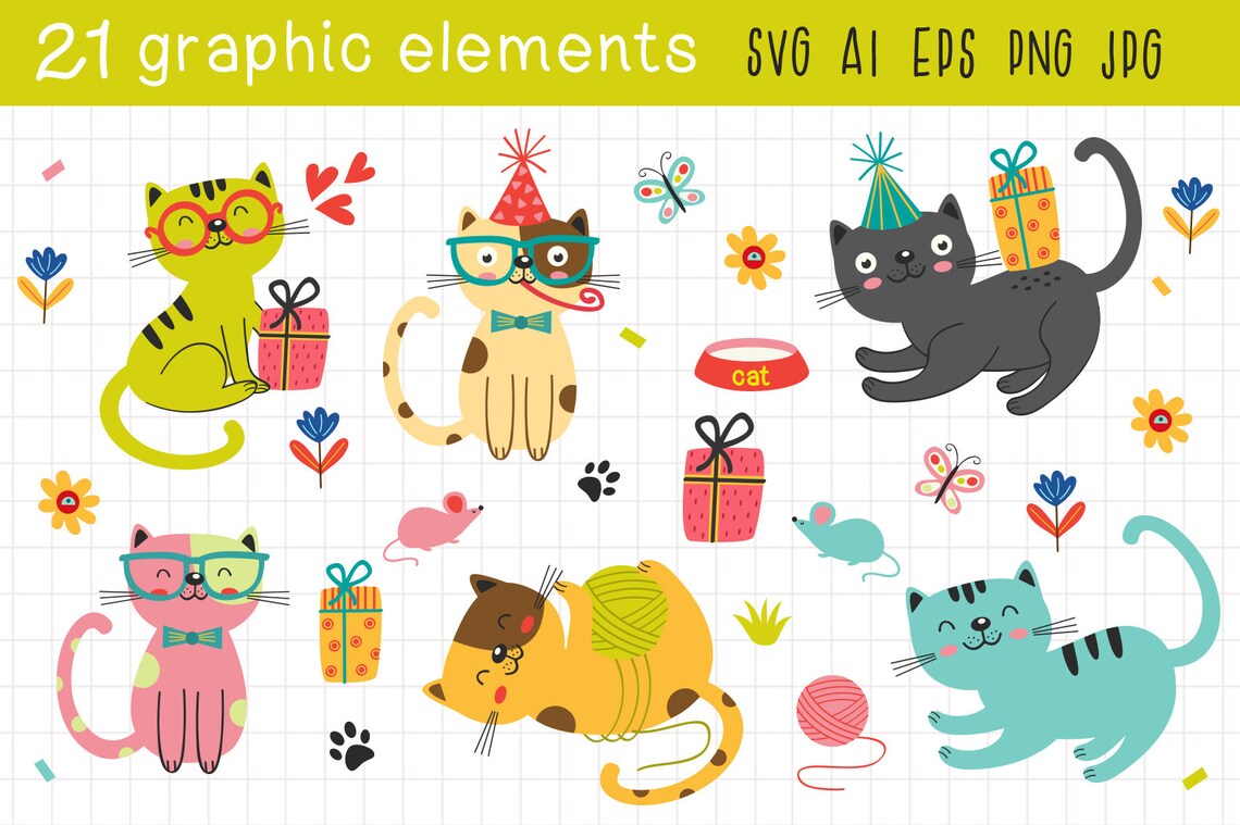 Cat Svg Cute Cat Clipart Cats Svg Birthday Svg Kitty Cat Svg Cat Png ...