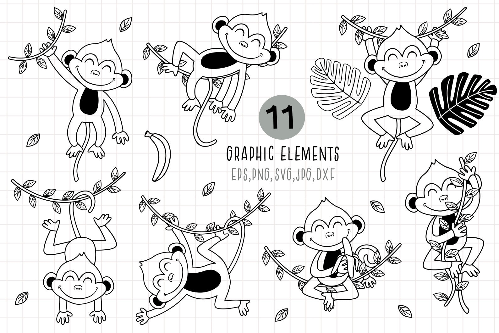 Black Monkey Clipart, Baby Monkey Svg, Monkey Set Svg, Monkey Cut Files ...
