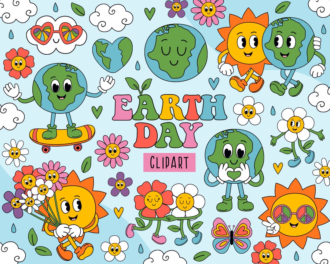 Retro Earth Day, Cute Hippie Flowers, Flower Power, Sun, Earth Svg ...