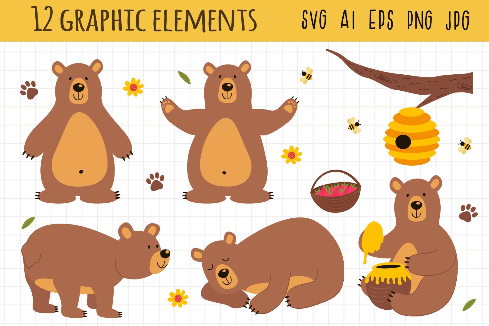 Teddy Bear Clipart Honey Bear Clipart Bear Svg Bear Clipart Bee and ...