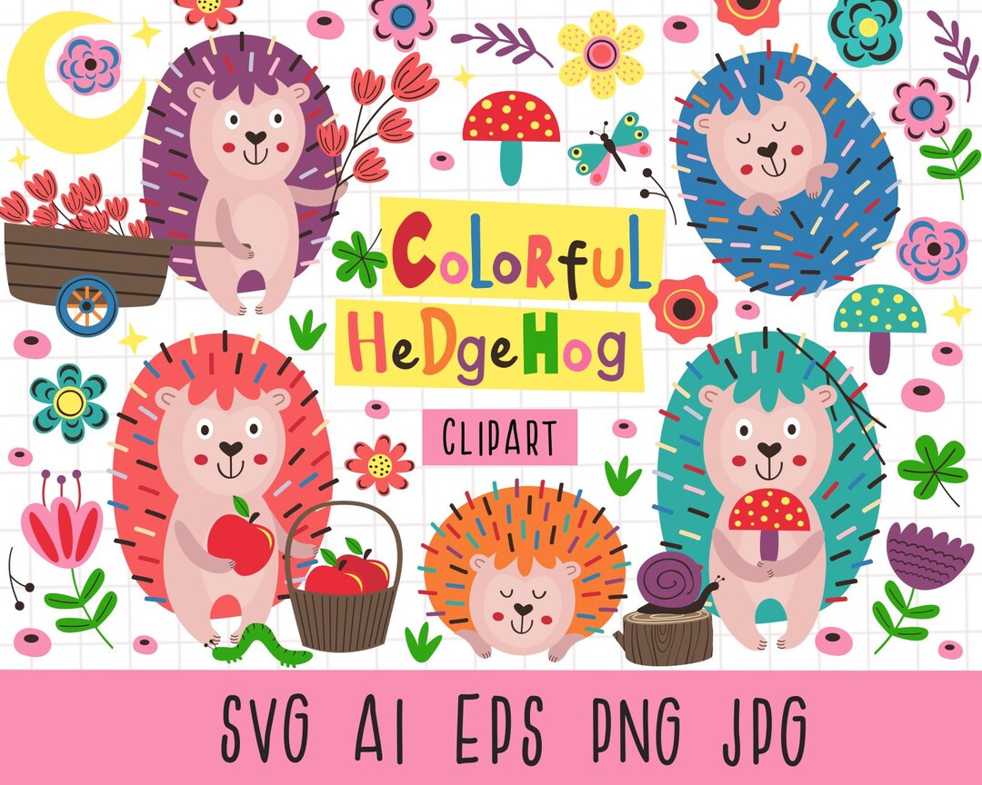 Hedgehog Clipart, Woodland Hedgehog, Cute Hedgehog, Flower Clipart ...