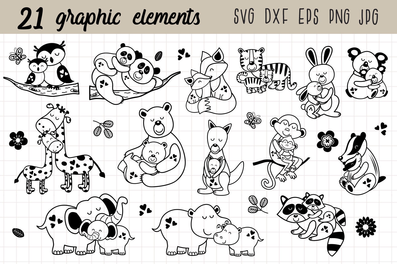 Mother and Baby Animal Clipart, Mother & Baby Svg, Mothers Day, Mama ...