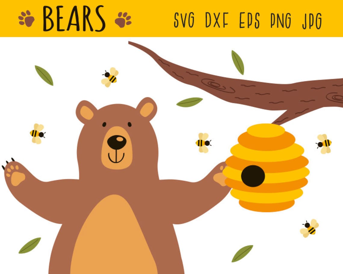 Teddy Bear Clipart Honey Bear Clipart Bear Svg Bear Clipart Bee and ...