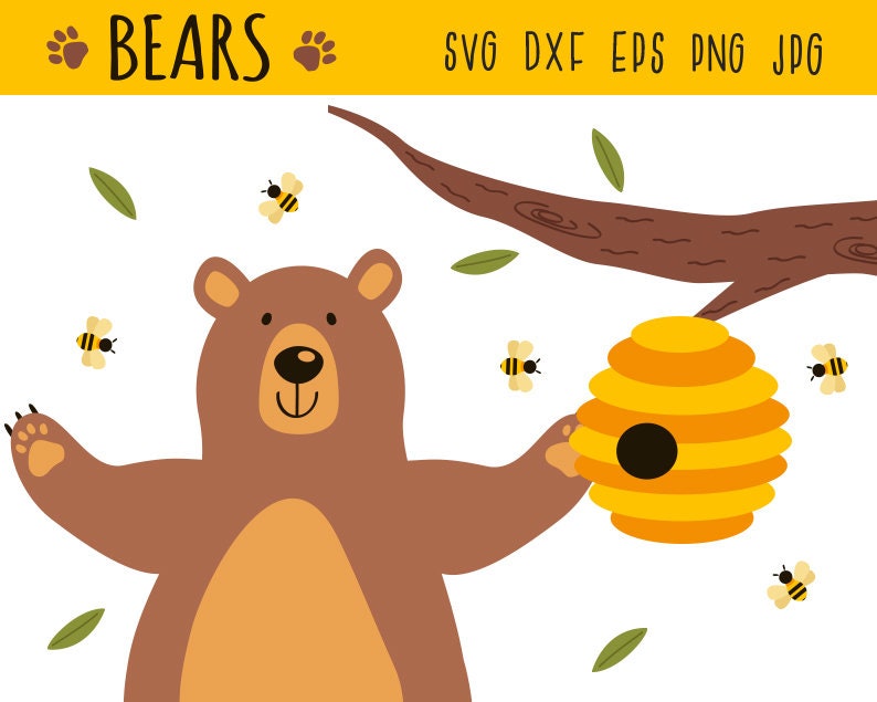 Teddy Bear Clipart Honey Bear Clipart Bear Svg Bear Clipart Bee and ...