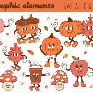 Groovy Autumn Clipart, Retro Autumn Clipart, Thanksgiving Day Png ...