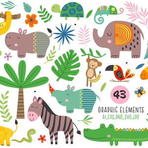 Tropical Clip Art Safari Animal Flowers Svg Elephant Svg Woodland ...