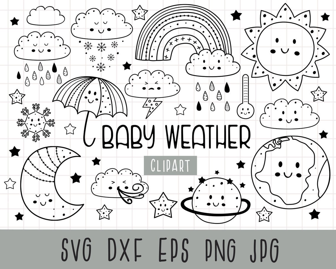 Weather Clipart Set Cloud Svg Sun Clipart Rainbow Svg Snow - Etsy