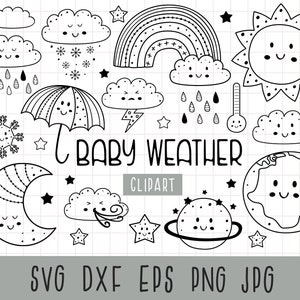 Weather Clipart Set, Cloud Svg, Sun Clipart, Rainbow Svg, Snow Clipart ...