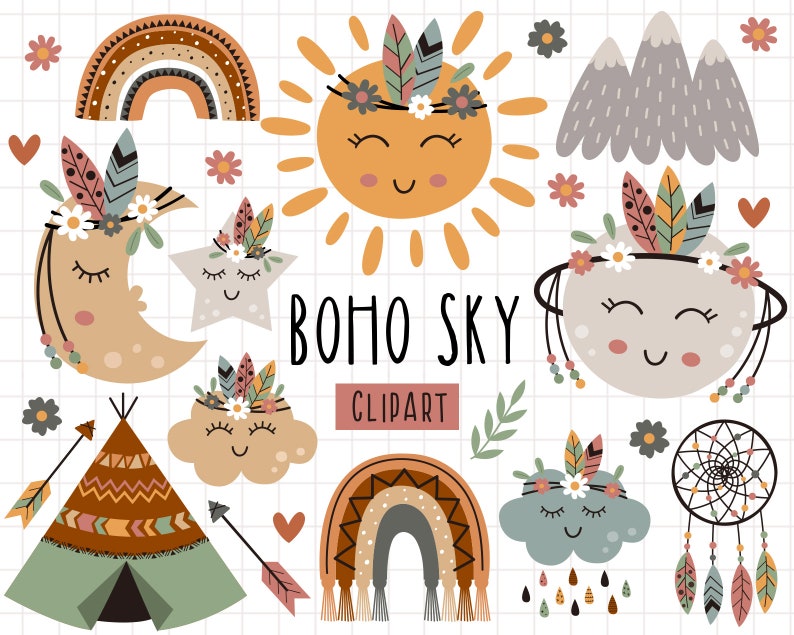 Boho Baby Clipart, Tribal Clipart , Baby Shower Clipart, Bohemian ...