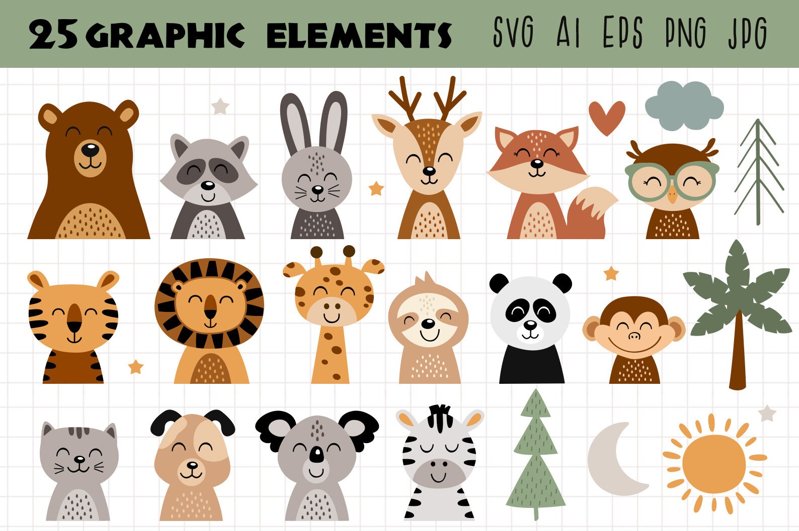 Animals Clipart, Safari Animals Svg, Forest Animals, Woodland Animals ...
