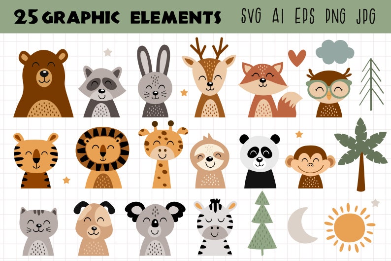 Animals Clipart, Safari Animals Svg, Forest Animals, Woodland Animals ...