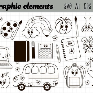 Groovy School Clipart, Retro Back to School, Education Clipart, School ...