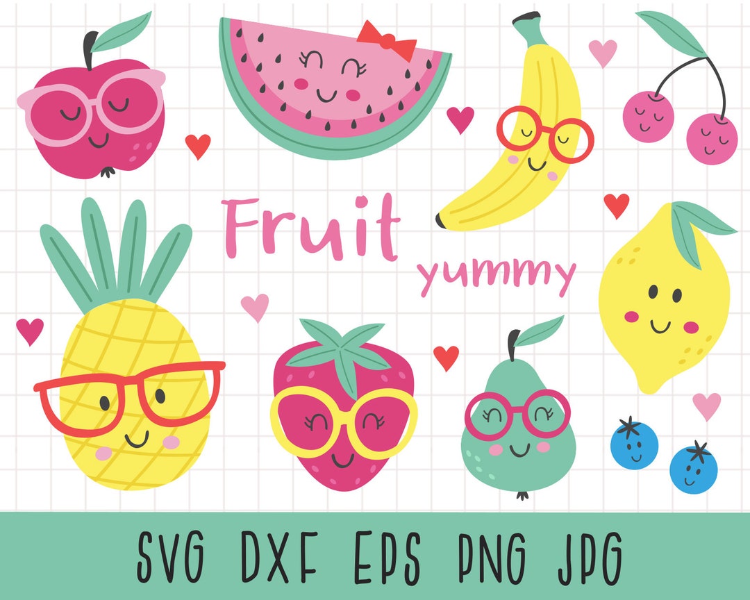 Kawaii Fruit Clipart Svg Files for Cricut Pineapple Svg - Etsy