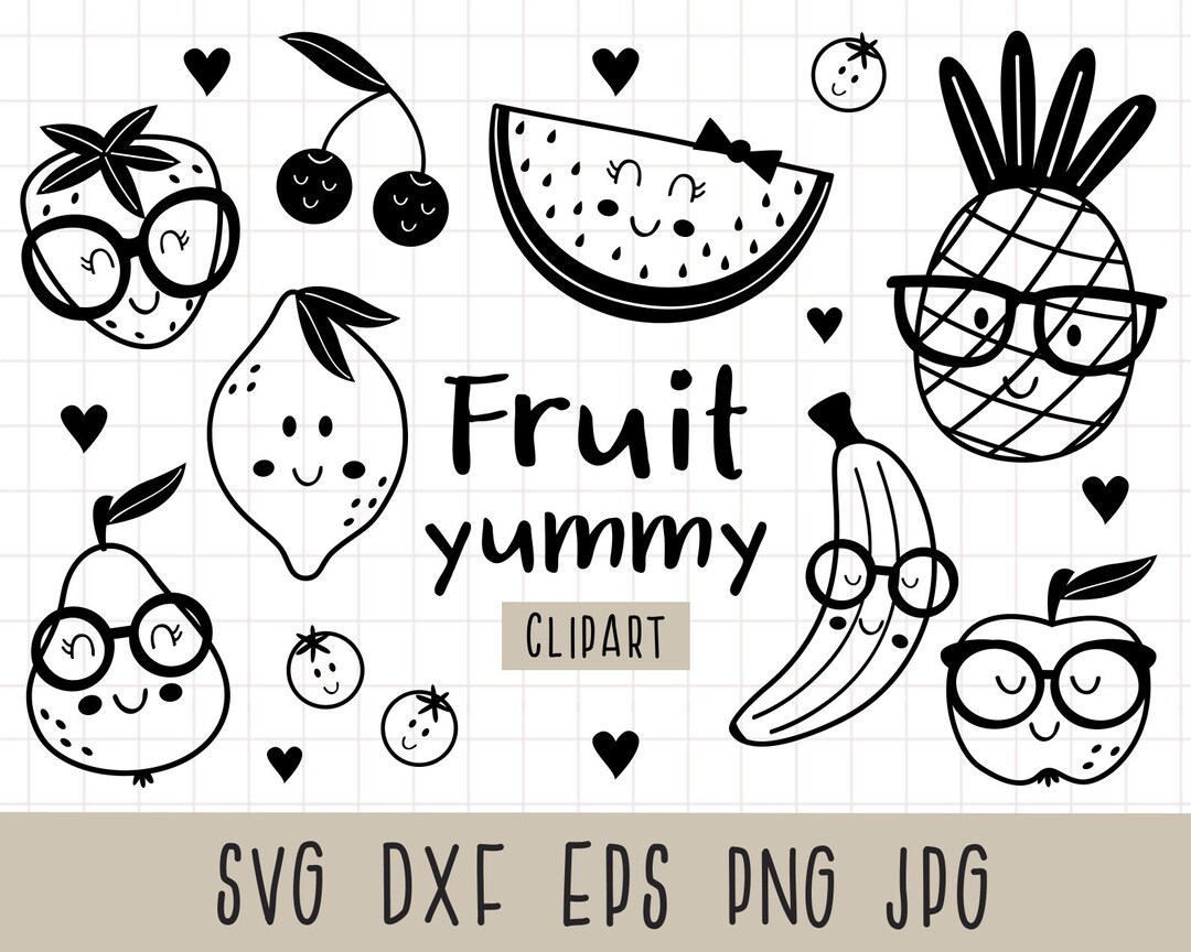 Fruit SVG Bundle, Tropical Fruit SVG, Kawaii Fruits SVG, Cute Fruits ...