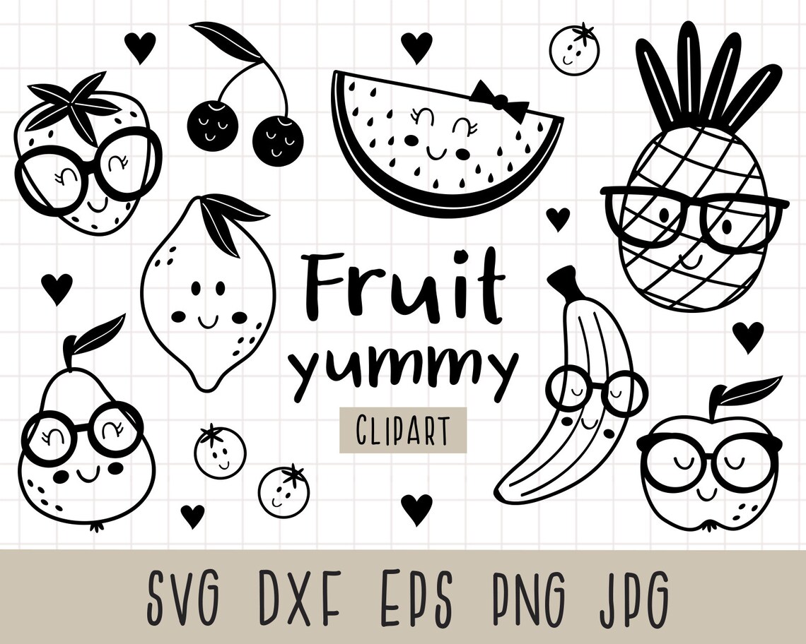 Fruit SVG Bundle, Tropical Fruit SVG, Kawaii Fruits SVG, Cute Fruits ...