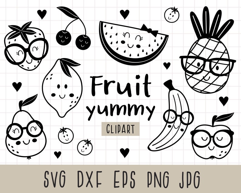Fruit SVG Bundle, Tropical Fruit SVG, Kawaii Fruits SVG, Cute Fruits ...