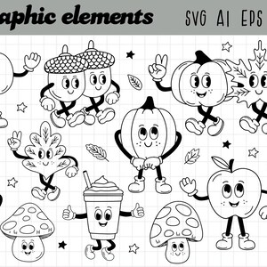 Groovy Autumn Clipart, Retro Autumn Clipart, Thanksgiving Day Png ...