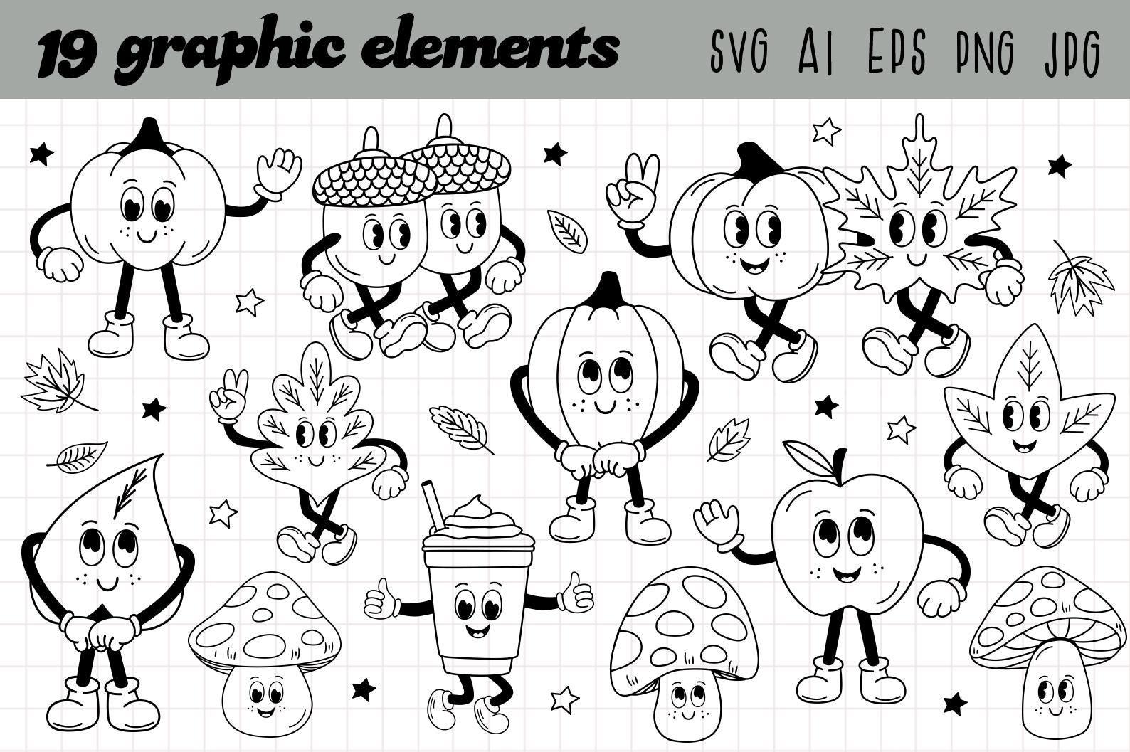 Groovy Autumn Clipart, Retro Autumn Clipart, Thanksgiving Day Png ...