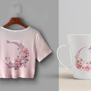 3D Pink Floral Moons PNG Clipart, Moon Flower Clipart, Floral Crescent ...
