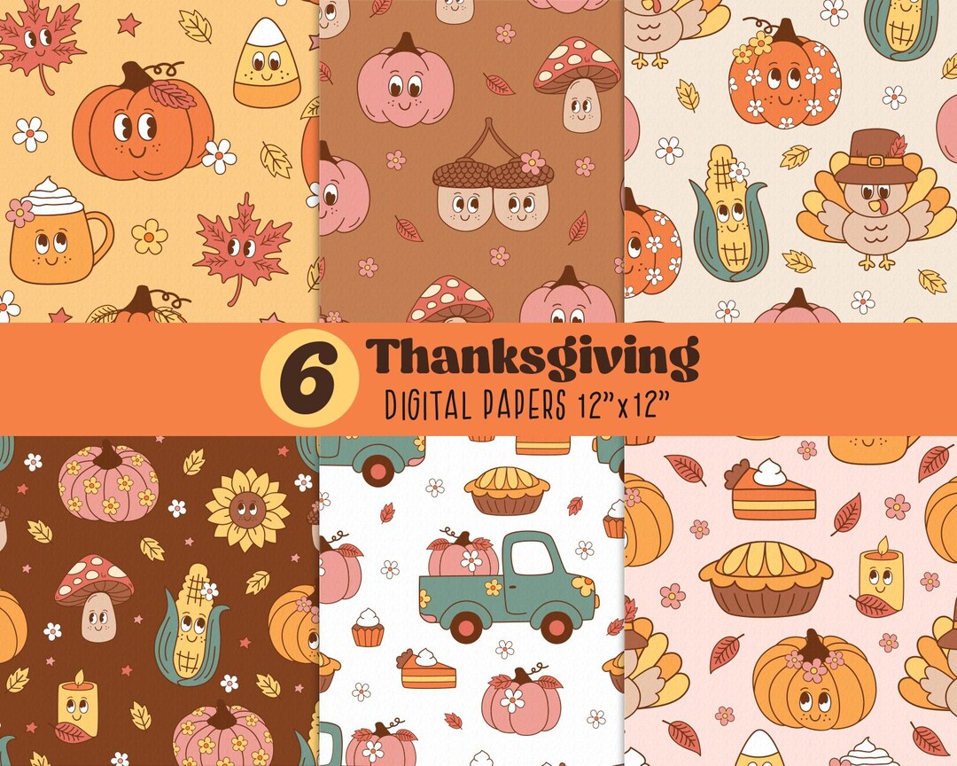 Thanksgiving Digital Paper, Fall Seamless Patterns, Autumn Backgrounds ...