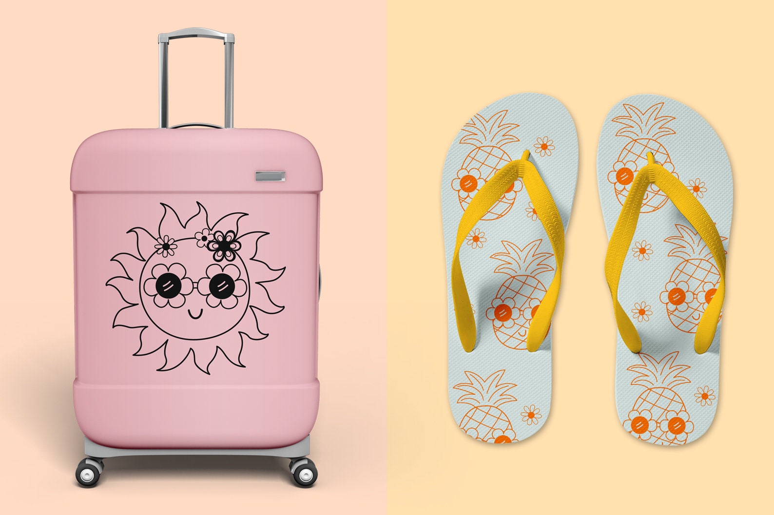 Groovy Summer Clipart Retro Summer Clipart Beach Clipart Black and ...