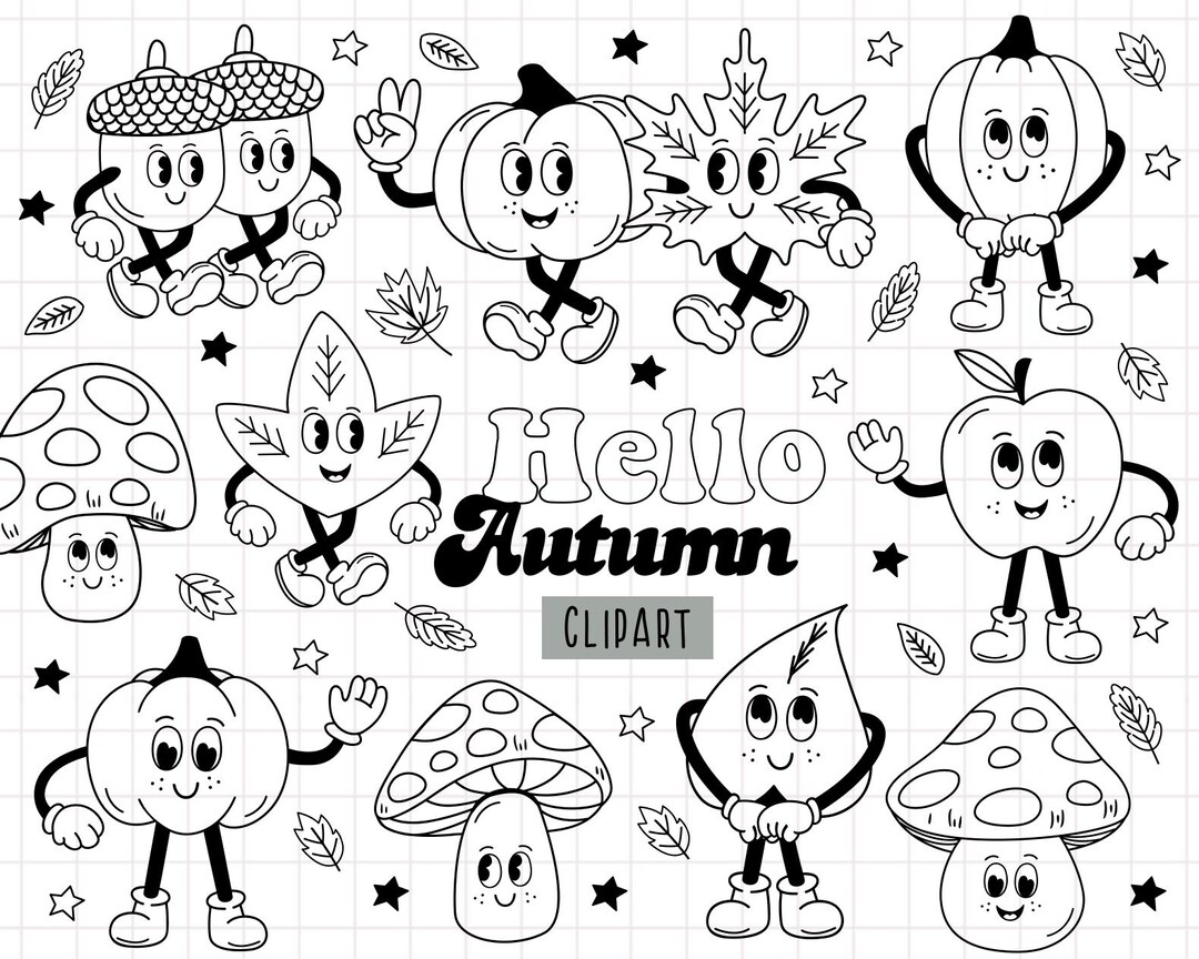 Groovy Autumn Clipart, Retro Autumn Clipart, Thanksgiving Day Png ...