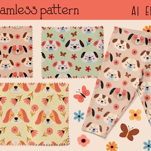 Funny Dogs Digital Paper Pack, Cute Dogs Seamless, Flower Backgrounds ...