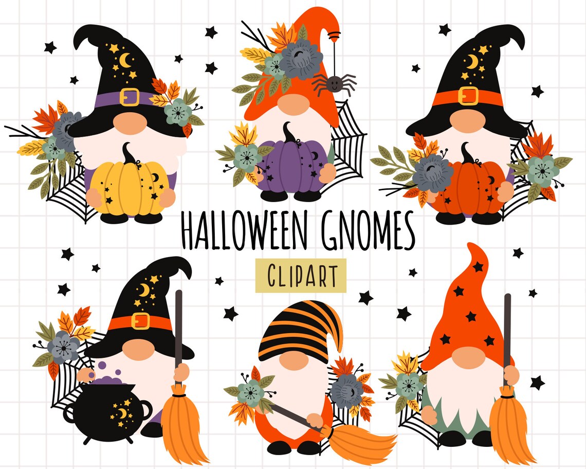Gnome Halloween PNG, Gnome Clipart Bundle, Halloween Clipart, Fall ...
