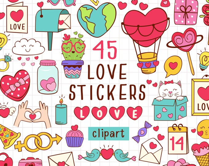 Valentines Day Clipart Bundle. Cute Valentines Clipart and and Digital ...