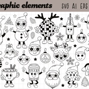 Retro Groovy Christmas Clipart, Christmas Clipart, Retro Christmas Svg ...