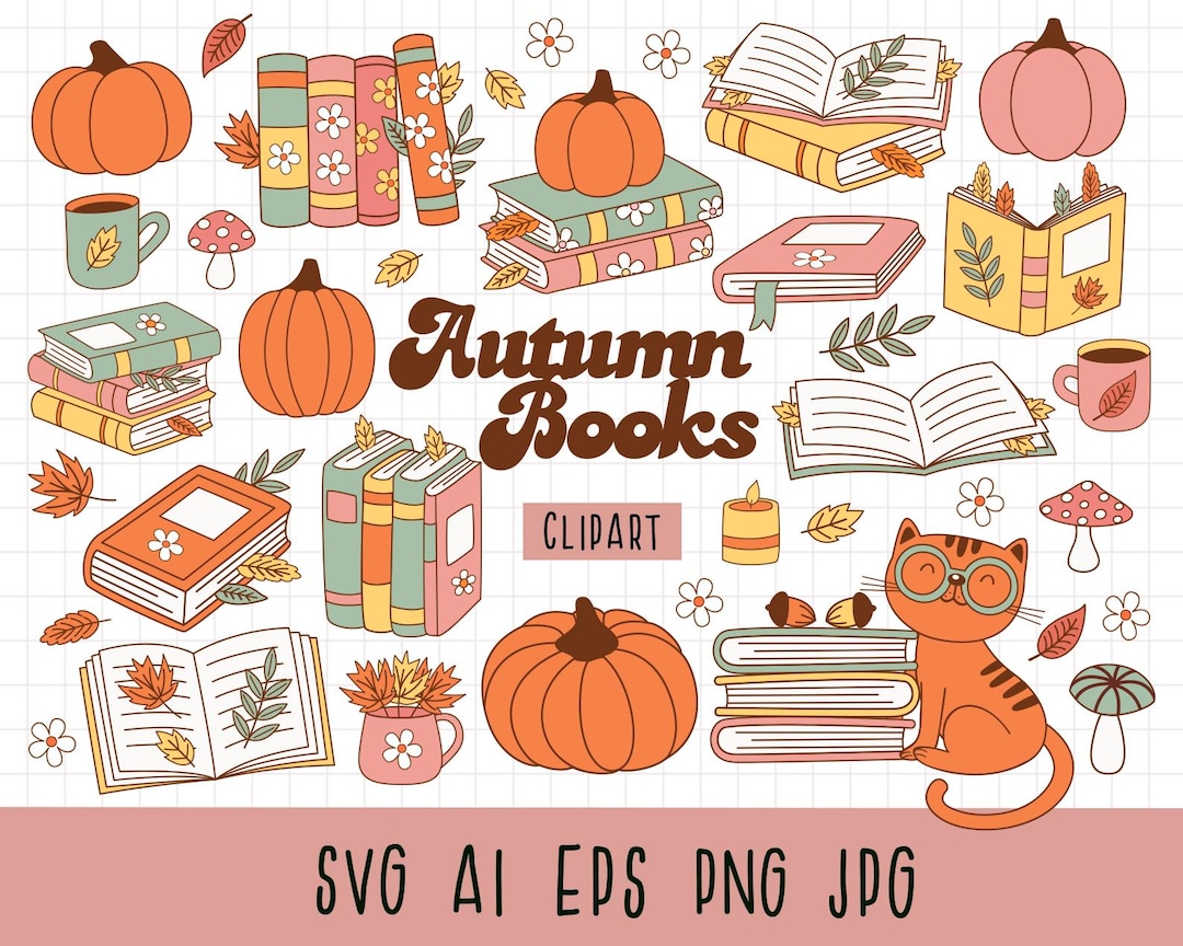 Fall Bookish Clipart, Retro Autumn Reading Png, Cozy Readers Png, Cute ...