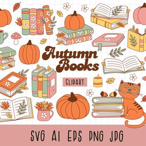 Fall Bookish Clipart, Retro Autumn Reading Png, Cozy Readers Png, Cute ...