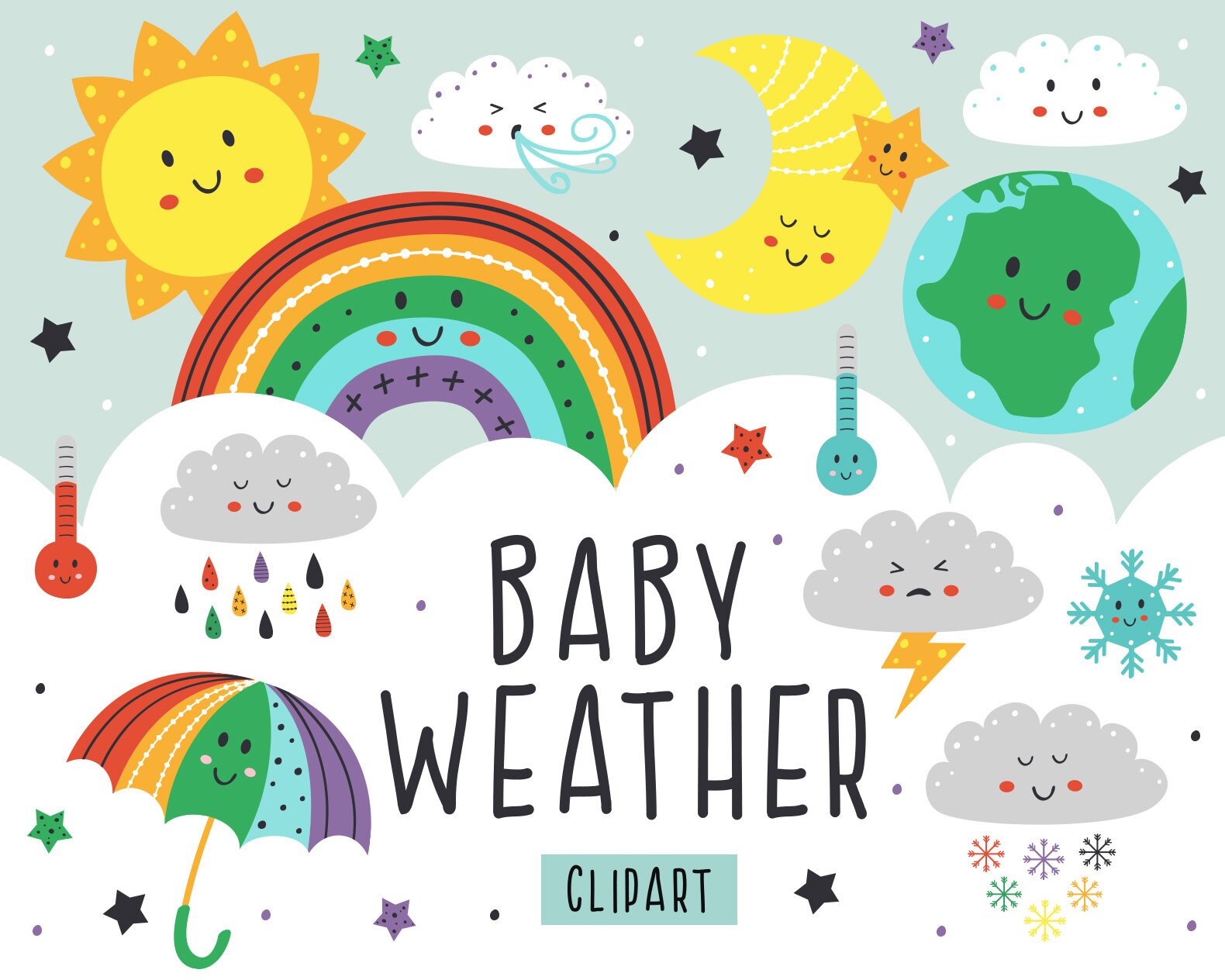 Rainbow Baby Weather Clipart Rainbow Svg Kawaii Clipart Cloud Clipart ...