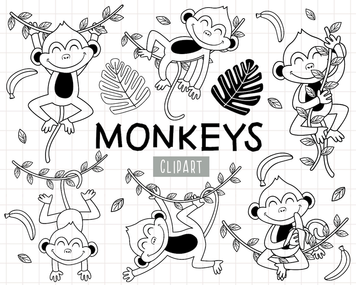 Black Monkey Clipart, Baby Monkey Svg, Monkey Set Svg, Monkey Cut Files ...