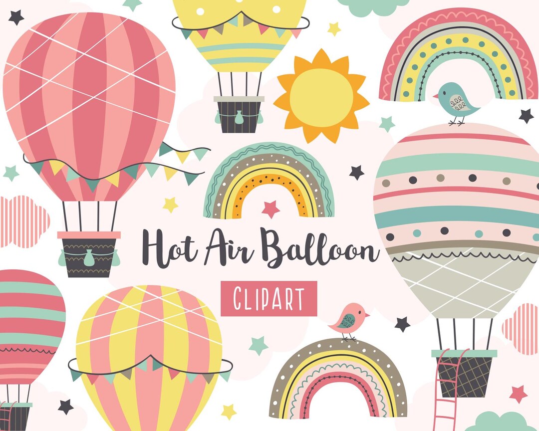 Hot Air Balloon Svg Rainbow Svg Balloon Clipart Clouds Svg Printable ...